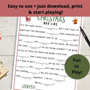 Christmas Mad Libs Game - Children's Holiday Party Game, Kids Madlibs ...