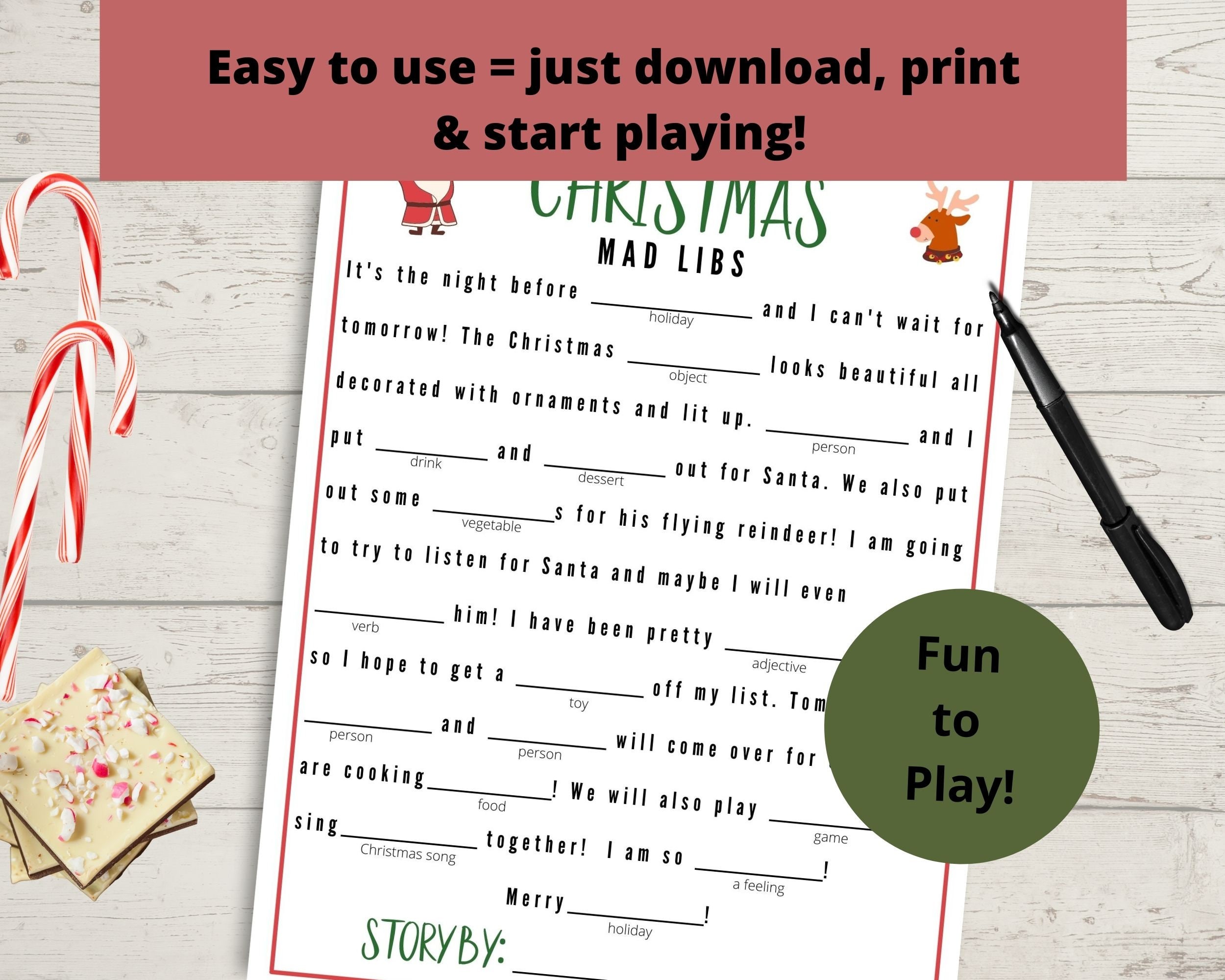 Christmas Mad Libs Game Children's Holiday Party Game, Kids Madlibs for ...