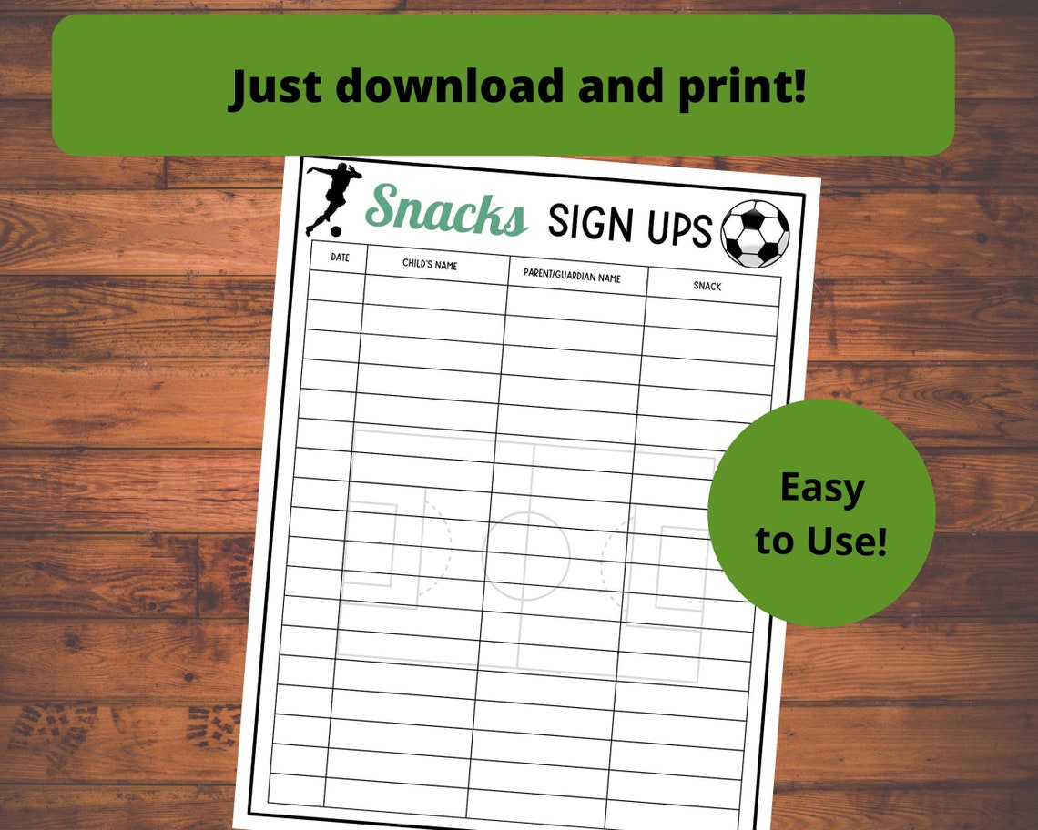 Soccer Snack Sign up Sheet Soccer Printable, Soccer Snacks Sign Up ...