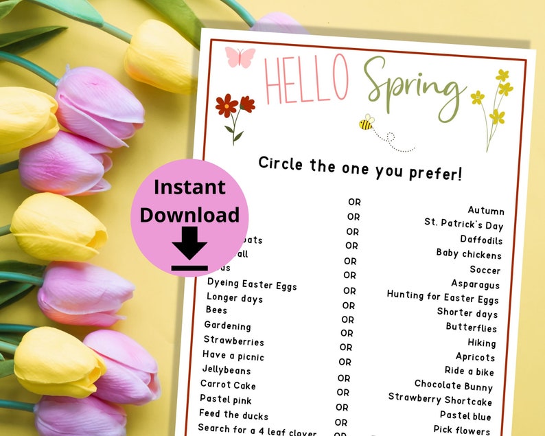 Spring This or That Game - Printable Spring Equinox Game, Spring ...