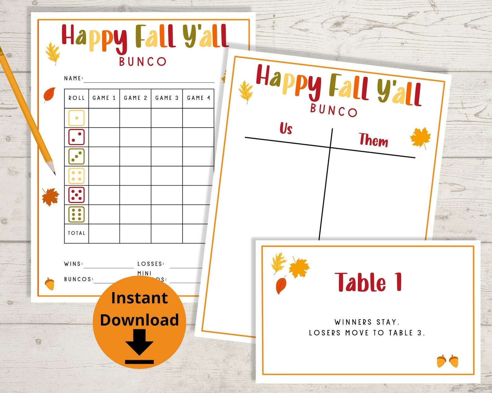 Fall Bunco Happy Fall Y'all Bunco Printables, Bunco Game, Bunco Table ...