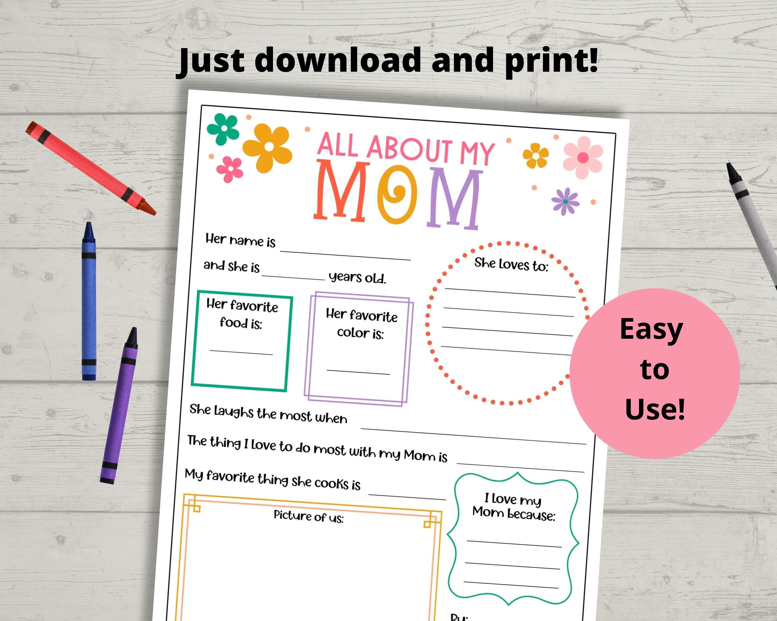 All About My Mom - Kid Questionnaire, Mother's Day Keepsake, Mothers ...