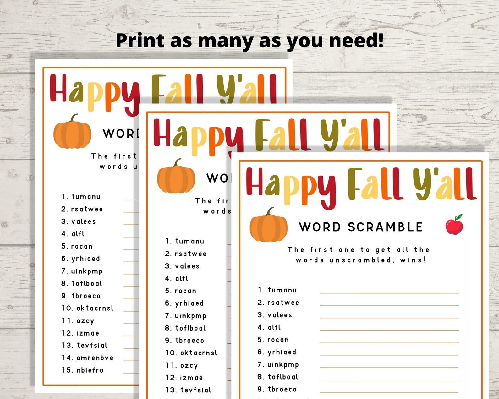 Fall Word Scramble Game Kids Word Games Autumn Game Fall - Etsy