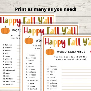 Fall Word Scramble Game - Kids Word Games, Autumn Game, Fall Printables ...