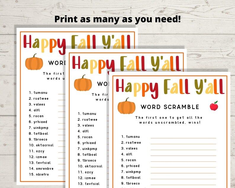Fall Word Scramble Game - Kids Word Games, Autumn Game, Fall Printables ...