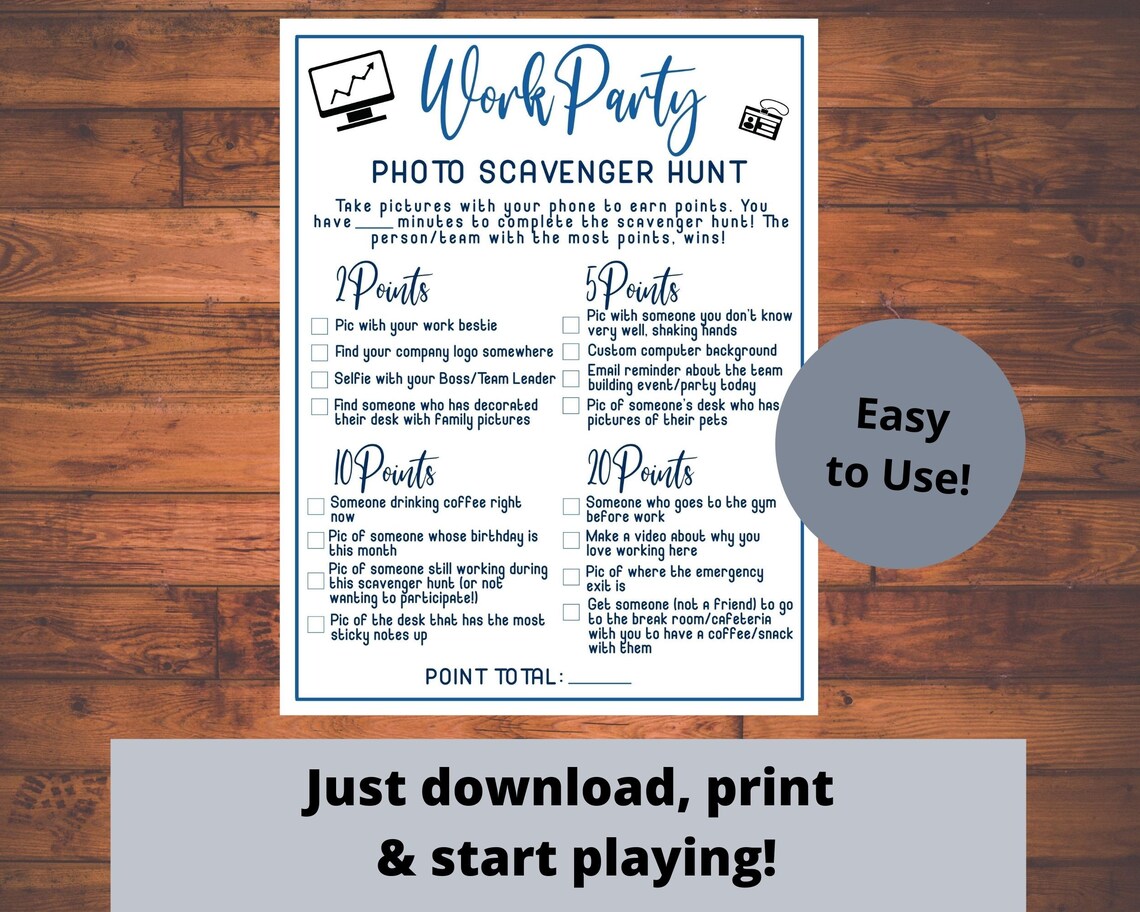 Work Scavenger Hunt Office Party Printable Team Building - Etsy