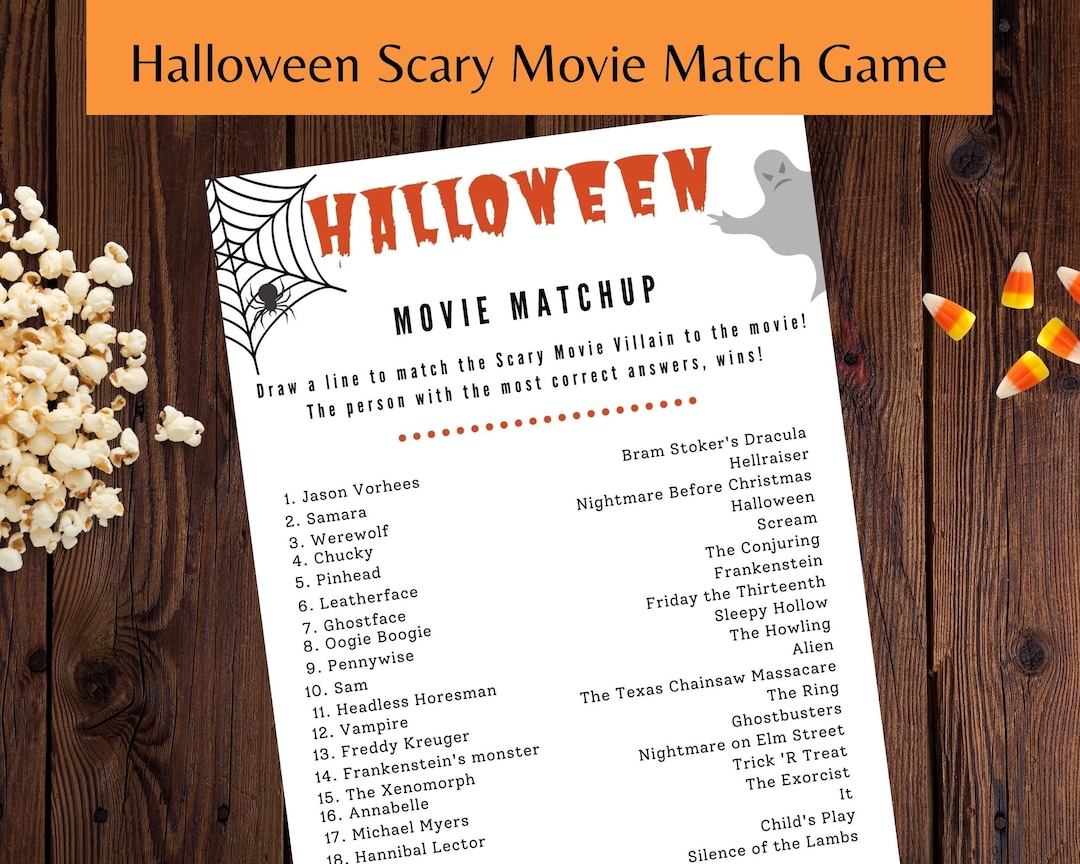 Scary Movie Matchup Game - Horror Movie Trivia, Printable Villain Match ...