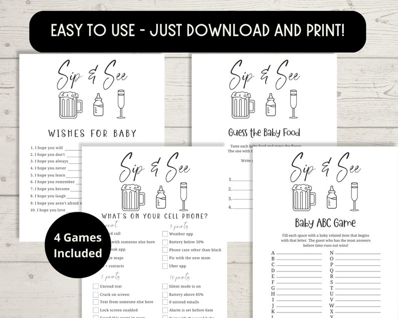 Sip and See Party Games Minimalist Baby Party Games, Hello World Meet ...