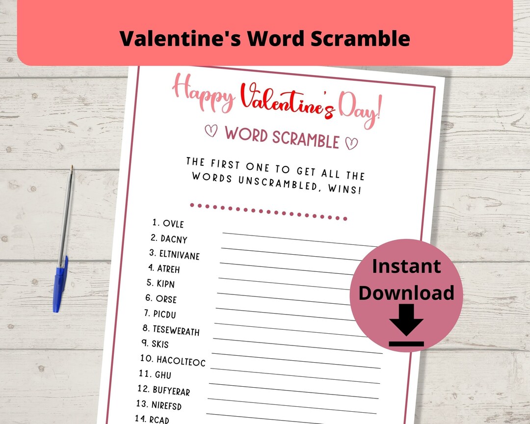 Valentine's Day Word Scramble Game - Children's Valentine Game, Kids ...