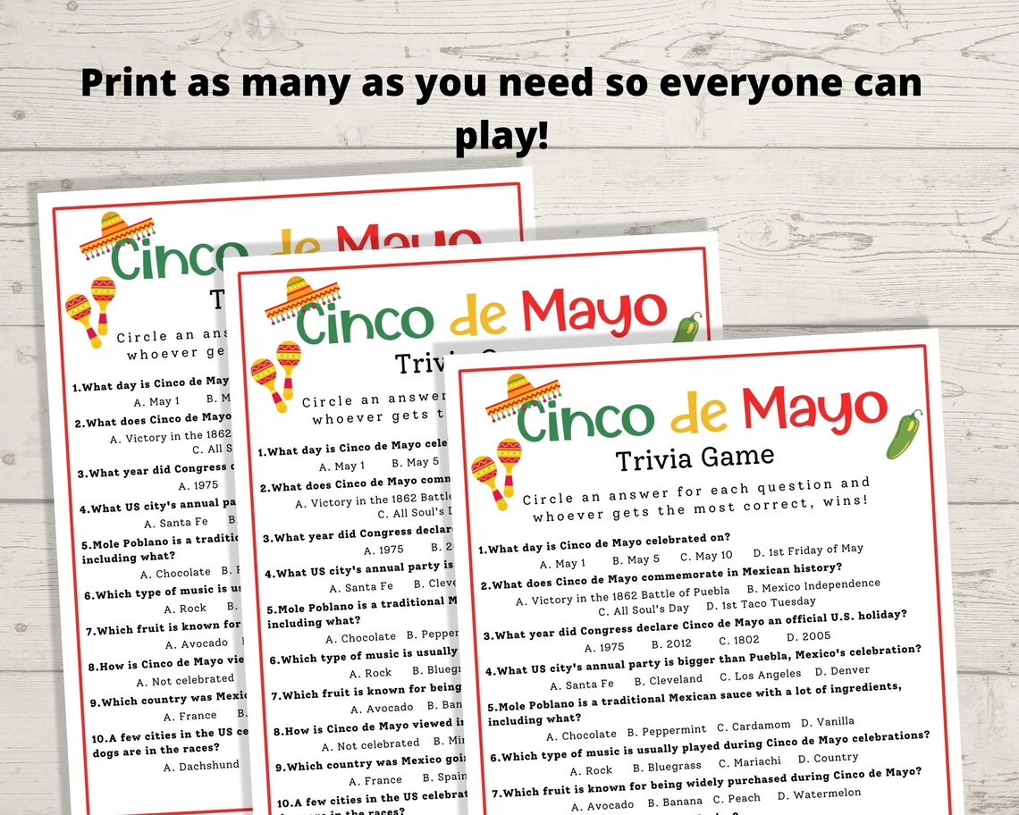 Cinco De Mayo Trivia Cinco De Mayo Game Cinco De Mayo Party - Etsy