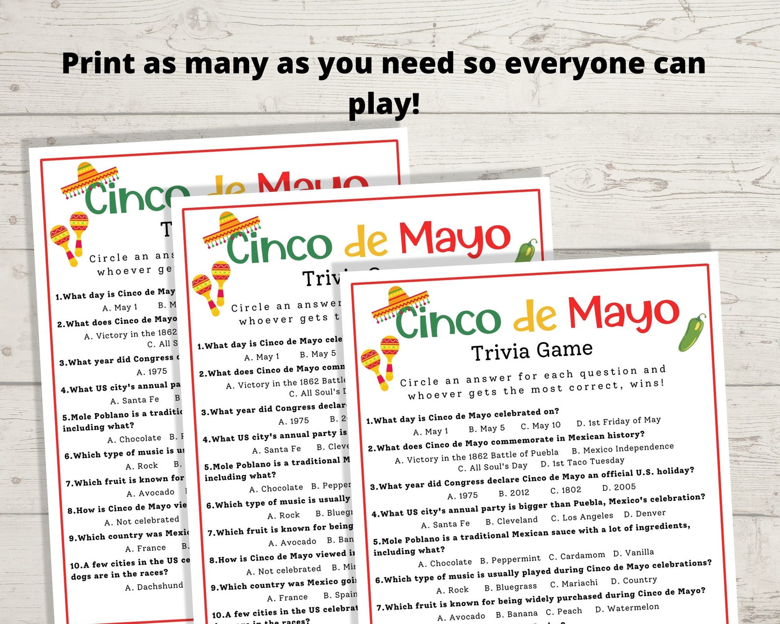 Cinco De Mayo Trivia - Cinco De Mayo Game, Cinco De Mayo Party Game ...
