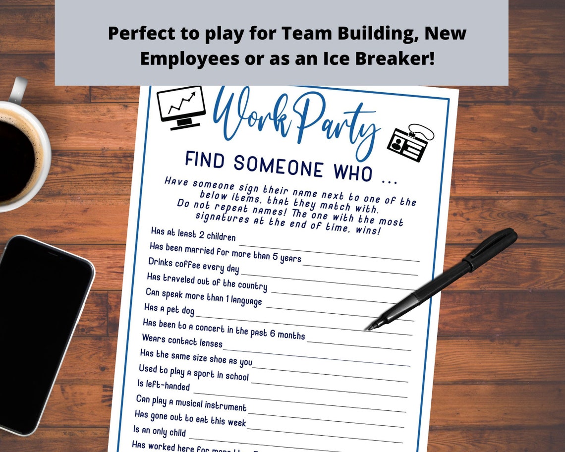Office Party Game - Work Party Game, Find Someone Who, Team Building ...