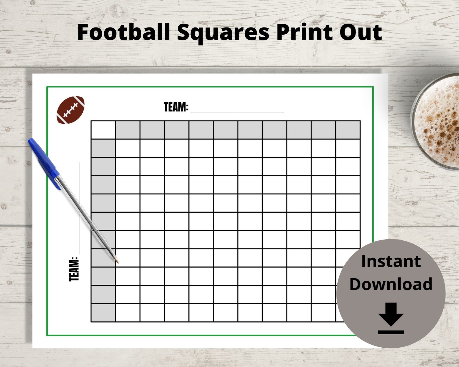 Printable Football Squares Game - Football Pool Template, the Big Game ...