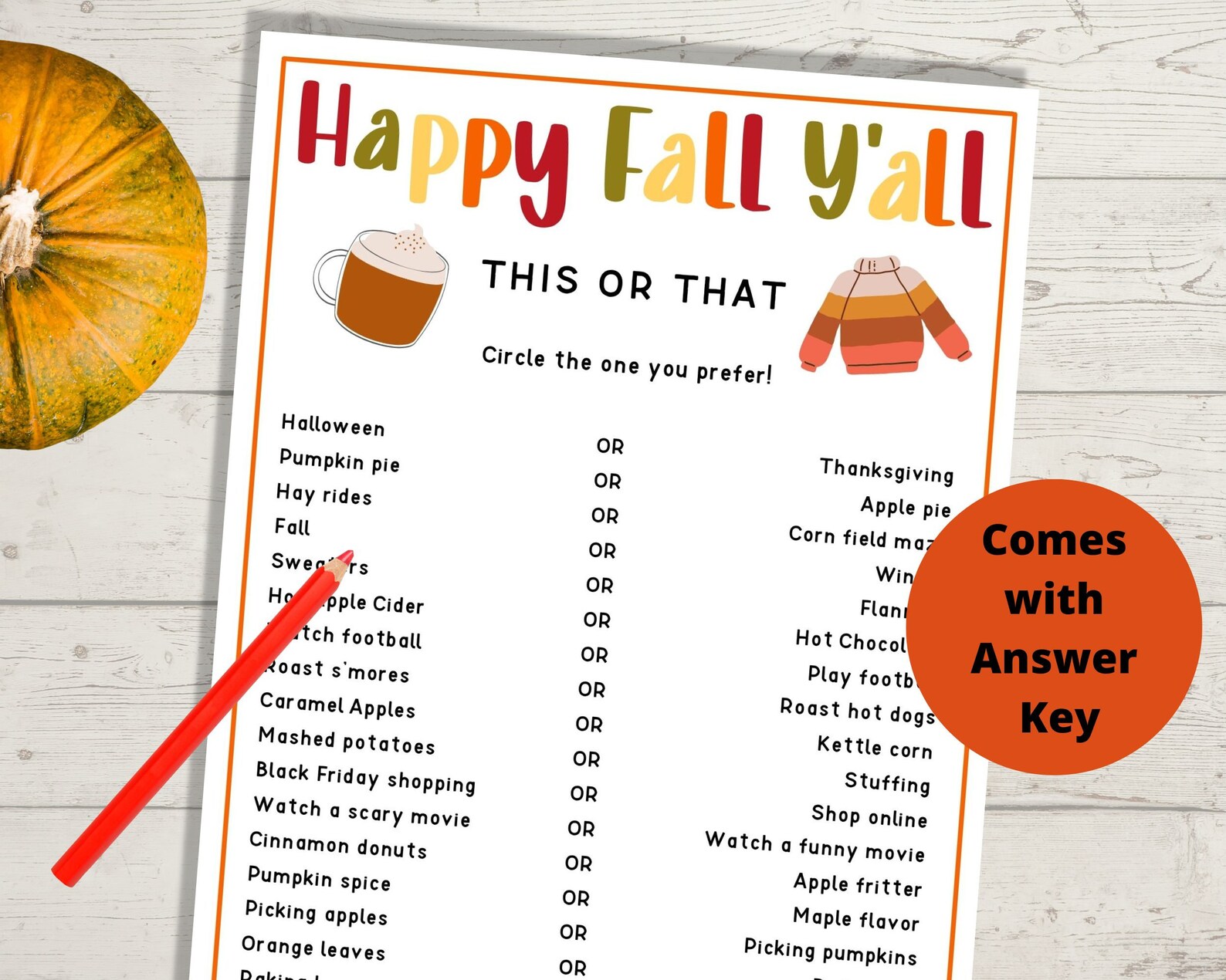Fall This or That Game - Fall Printables, Autumn Would You Rather, Kids ...