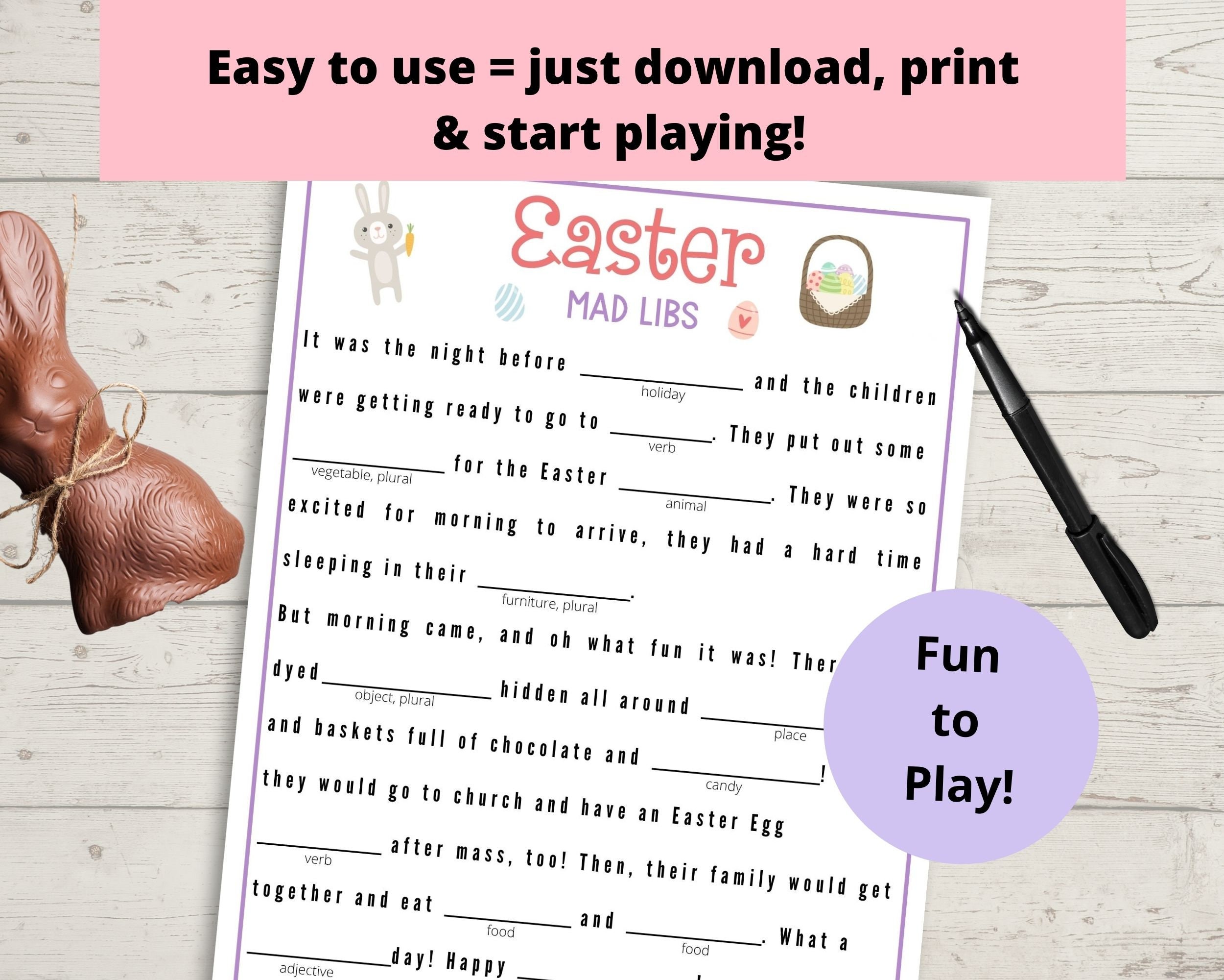 Easter Mad Lib Game Children's Easter Party Game, Kids Madlibs for ...