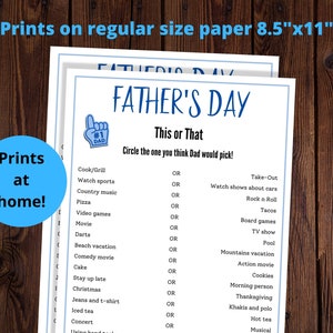 Fathers Day This or That Game - Father's Day Game, Dad's Day Activity ...