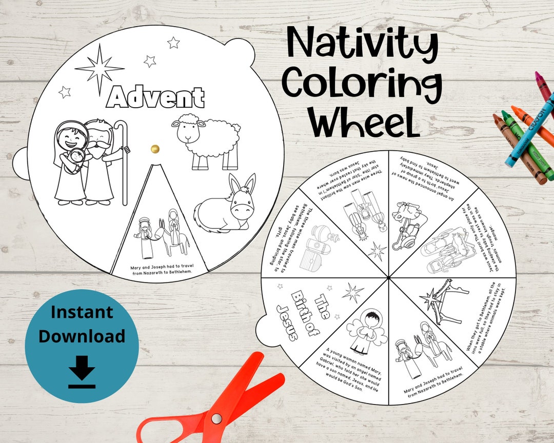 Nativity Coloring Wheel - Kids Printable Advent Wheel, Nativity Story ...