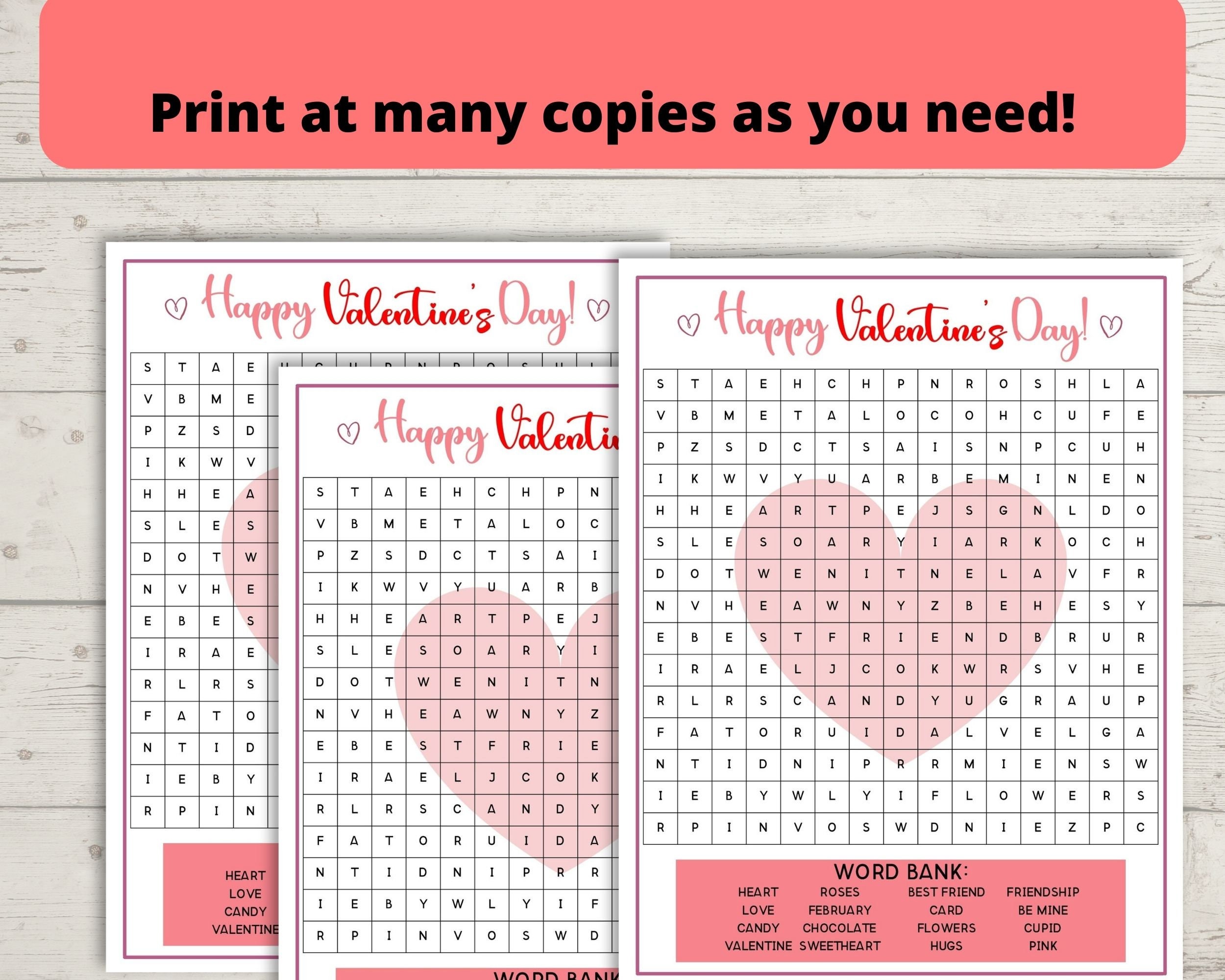 Valentine Word Search Game Valentine's Day Classroom - Etsy