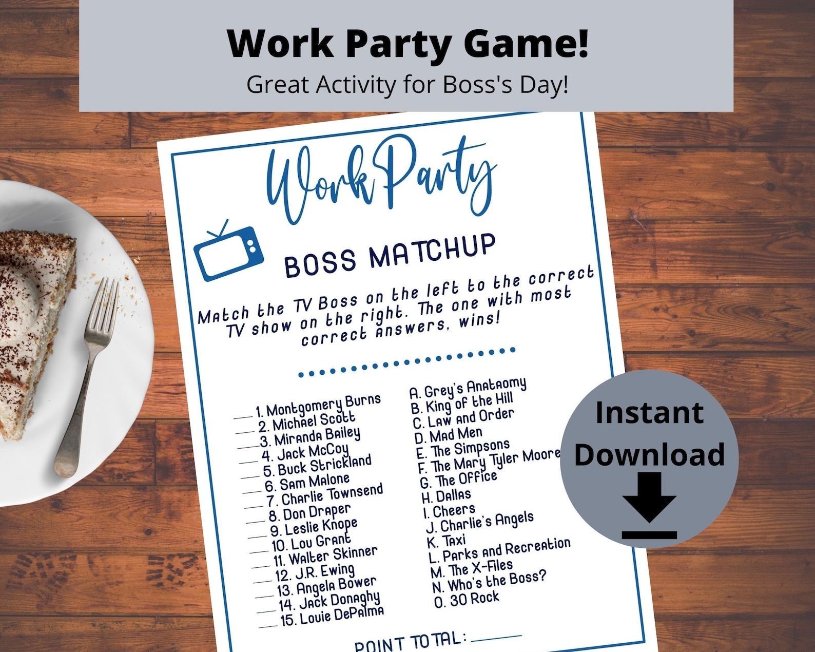 Work Party Game Boss Match up - Office Party Printable, Boss's Day ...
