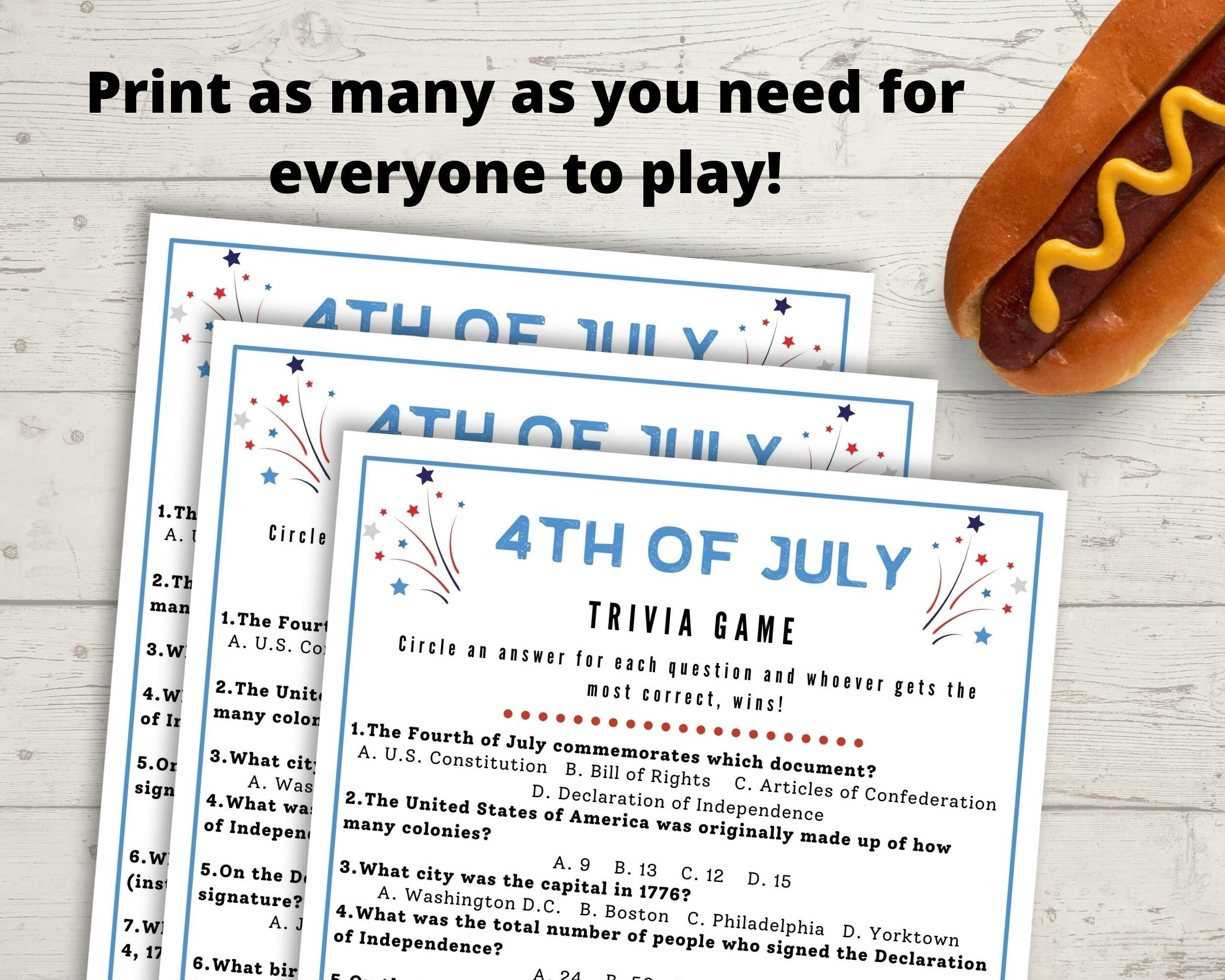 4th of July Trivia Game 4th of July Games Fourth of July - Etsy