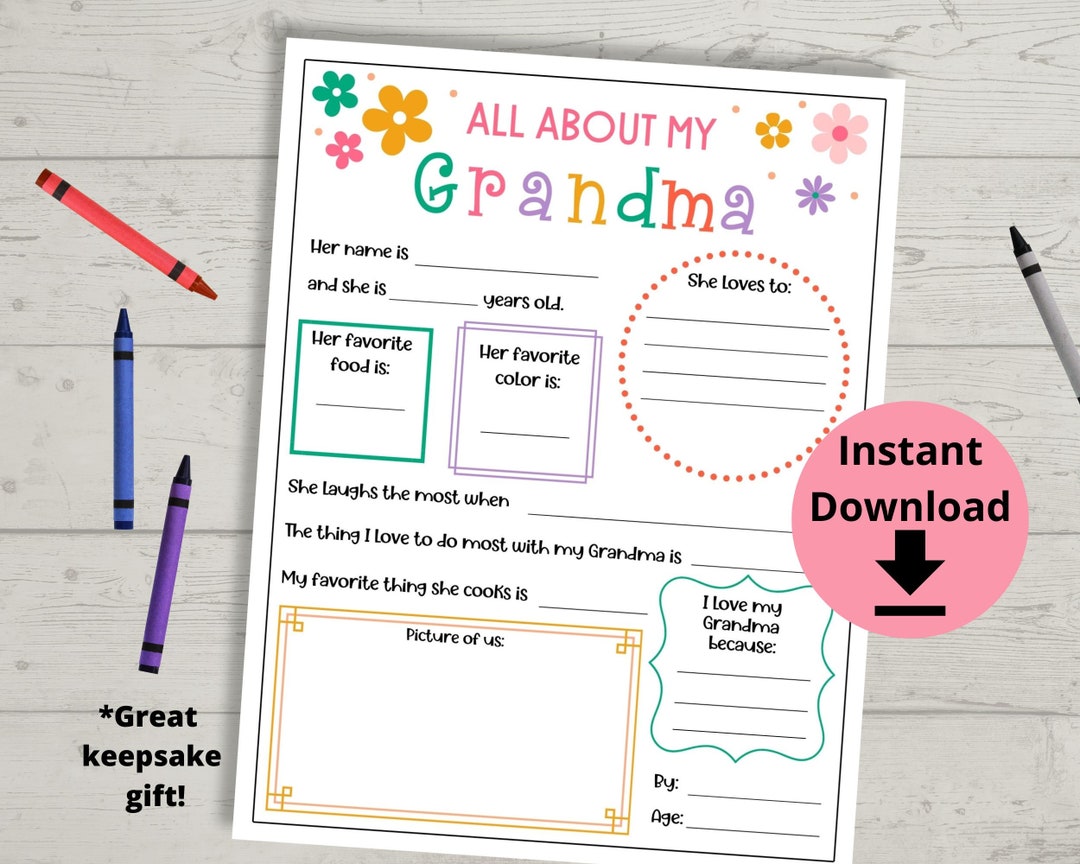 All About Grandma - Kid Questionnaire, Mother's Day for Grandma ...
