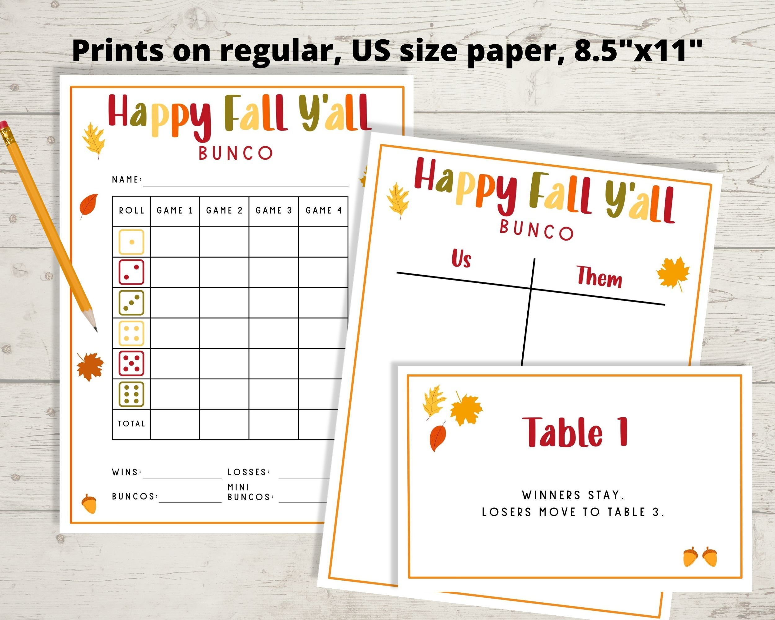 Fall Bunco - Happy Fall Y'all Bunco Printables, Bunco Game, Bunco Table ...