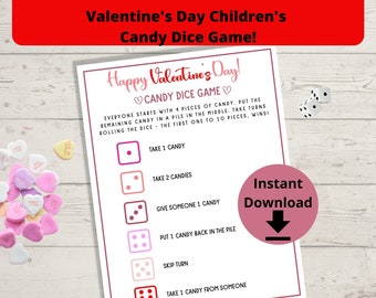 Valentines Day Candy Dice Game, Printable Valentines Day Game for Kids ...
