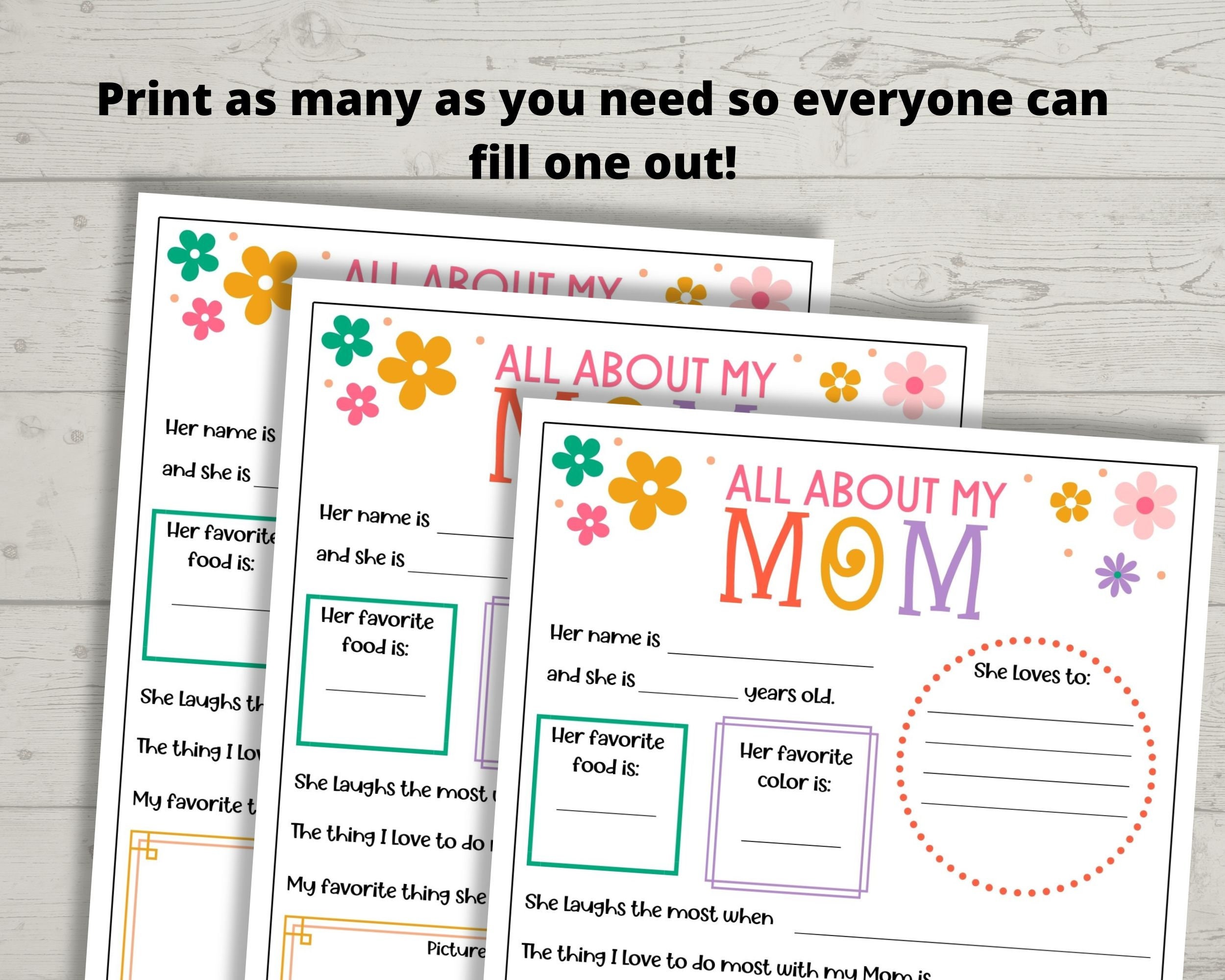 All About My Mom - Kid Questionnaire, Mother's Day Keepsake, Mothers ...