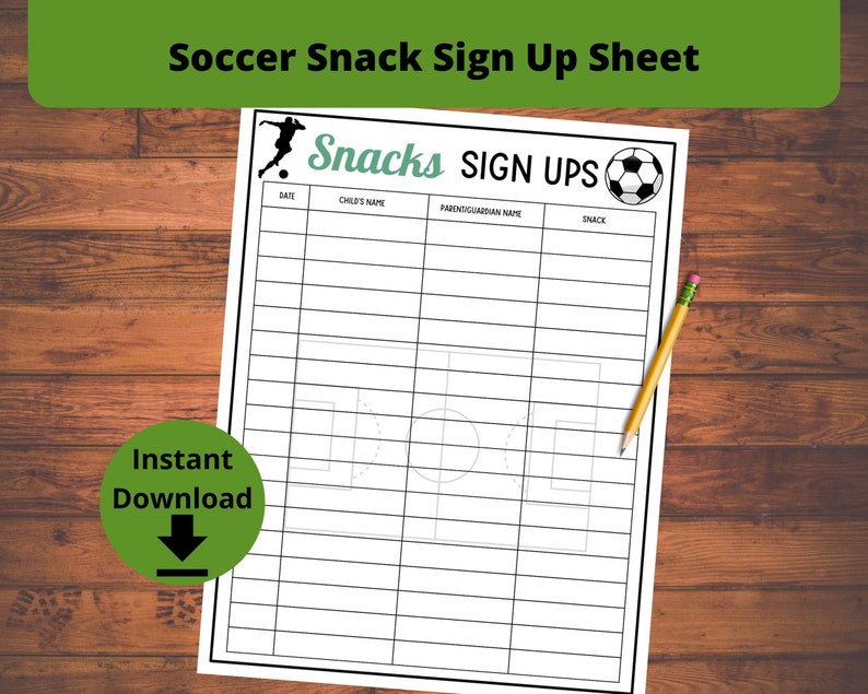 Soccer Snack Sign up Sheet - Soccer Printable, Soccer Snacks Sign Up ...