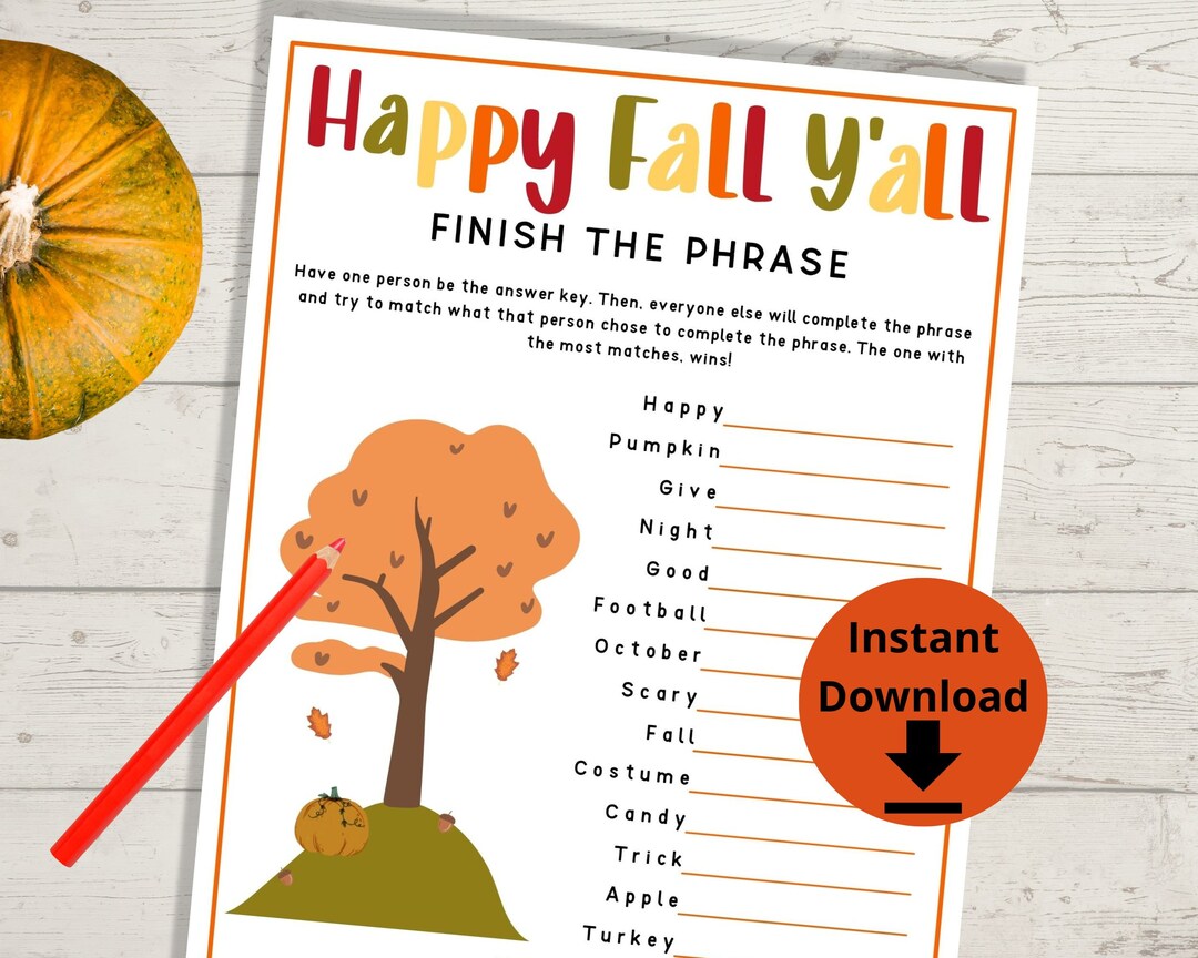 Fall Finish the Phrase Game - Autumn Family Fun Game, Finish My Phrase ...
