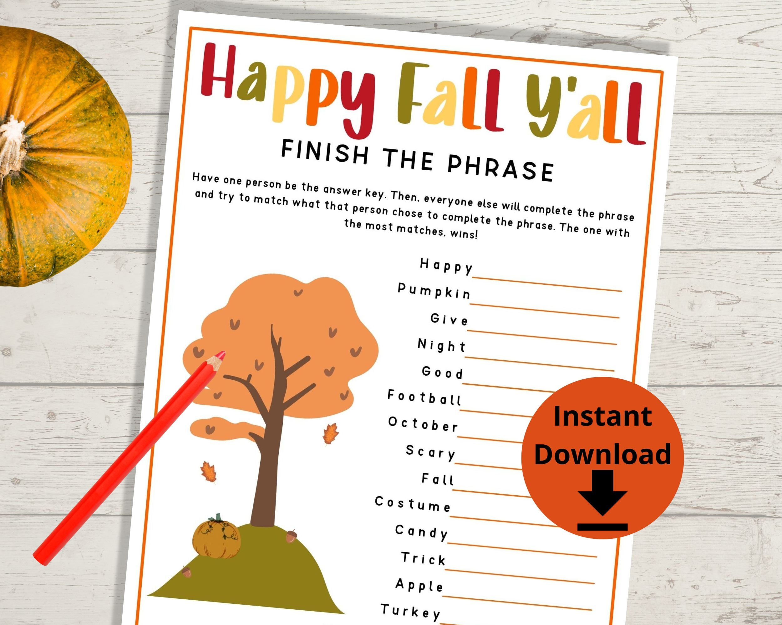 Fall Finish the Phrase Game - Autumn Family Fun Game, Finish My Phrase ...