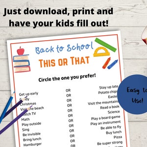 Back to School This or That Children's Game - First Day of School ...