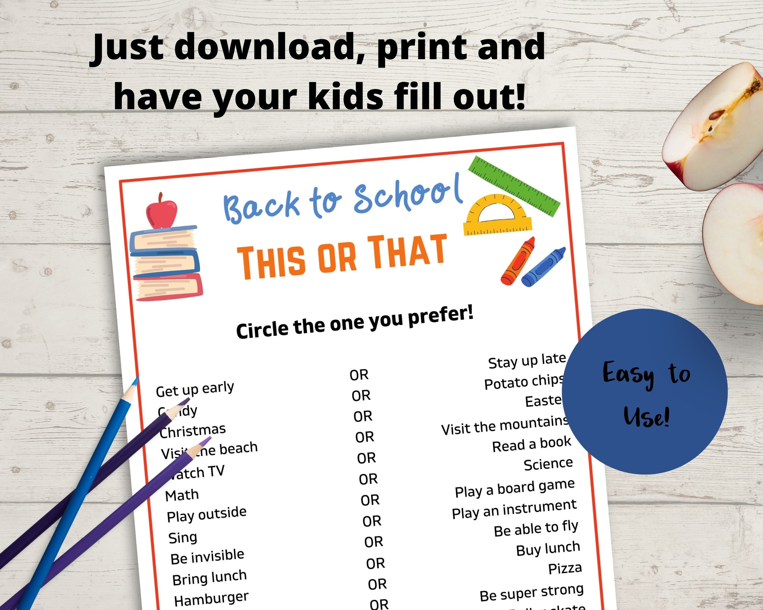 Back to School This or That Children's Game First Day of - Etsy