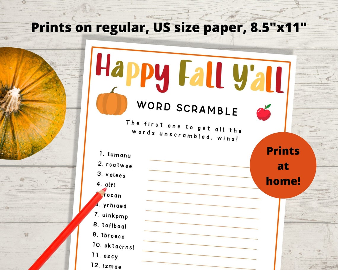 Fall Word Scramble Game Kids Word Games Autumn Game Fall - Etsy