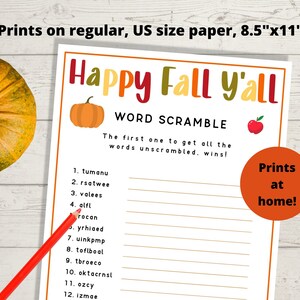 Fall Word Scramble Game - Kids Word Games, Autumn Game, Fall Printables ...