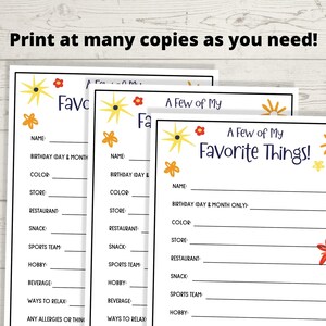 Teacher Survey - Teacher's Favorite Things Questionnaire, Teacher ...