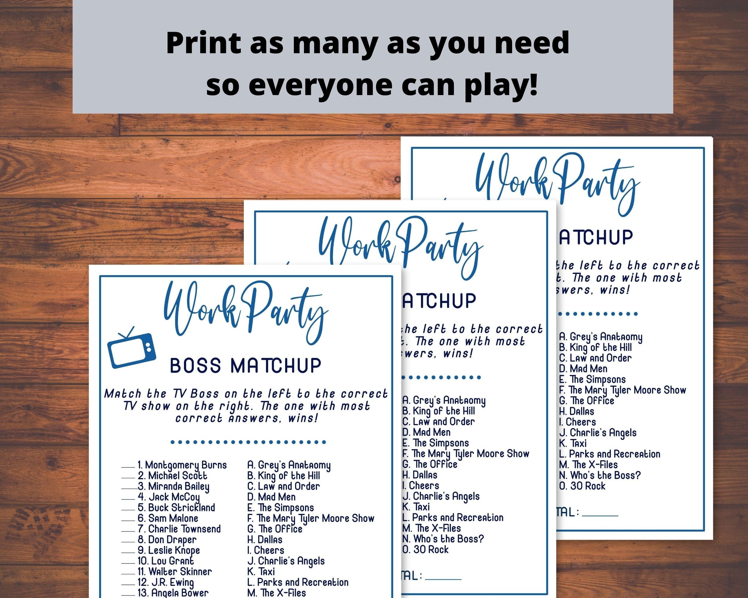 Work Party Game Boss Match up - Office Party Printable, Boss's Day ...