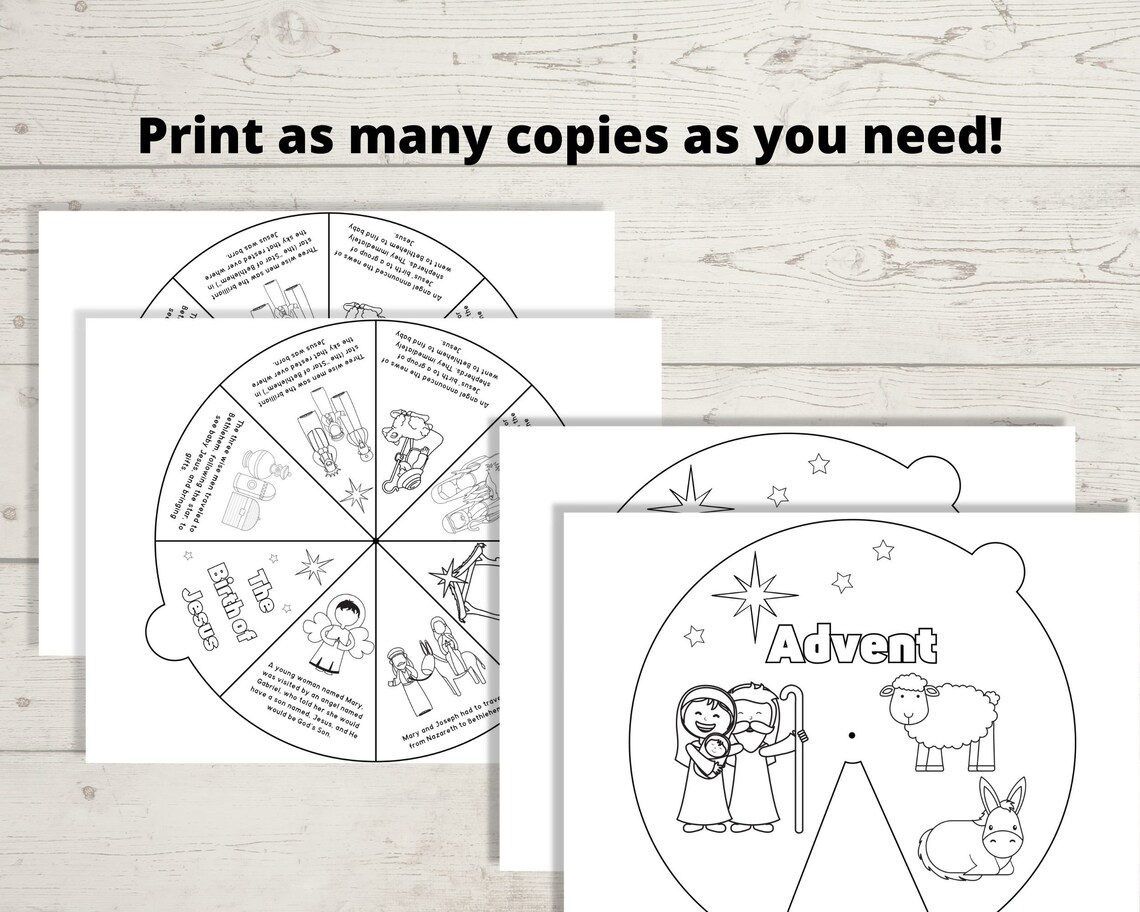 Nativity Coloring Wheel - Kids Printable Advent Wheel, Nativity Story ...