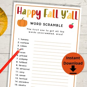 Fall Word Scramble Game - Kids Word Games, Autumn Game, Fall Printables ...