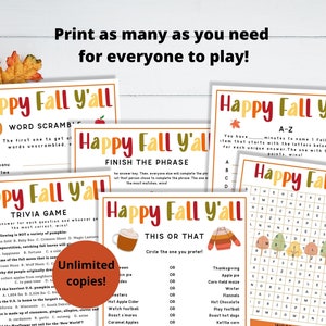Fall Game Bundle - Autumn Games Bundle, Fall Activites for Kids and ...