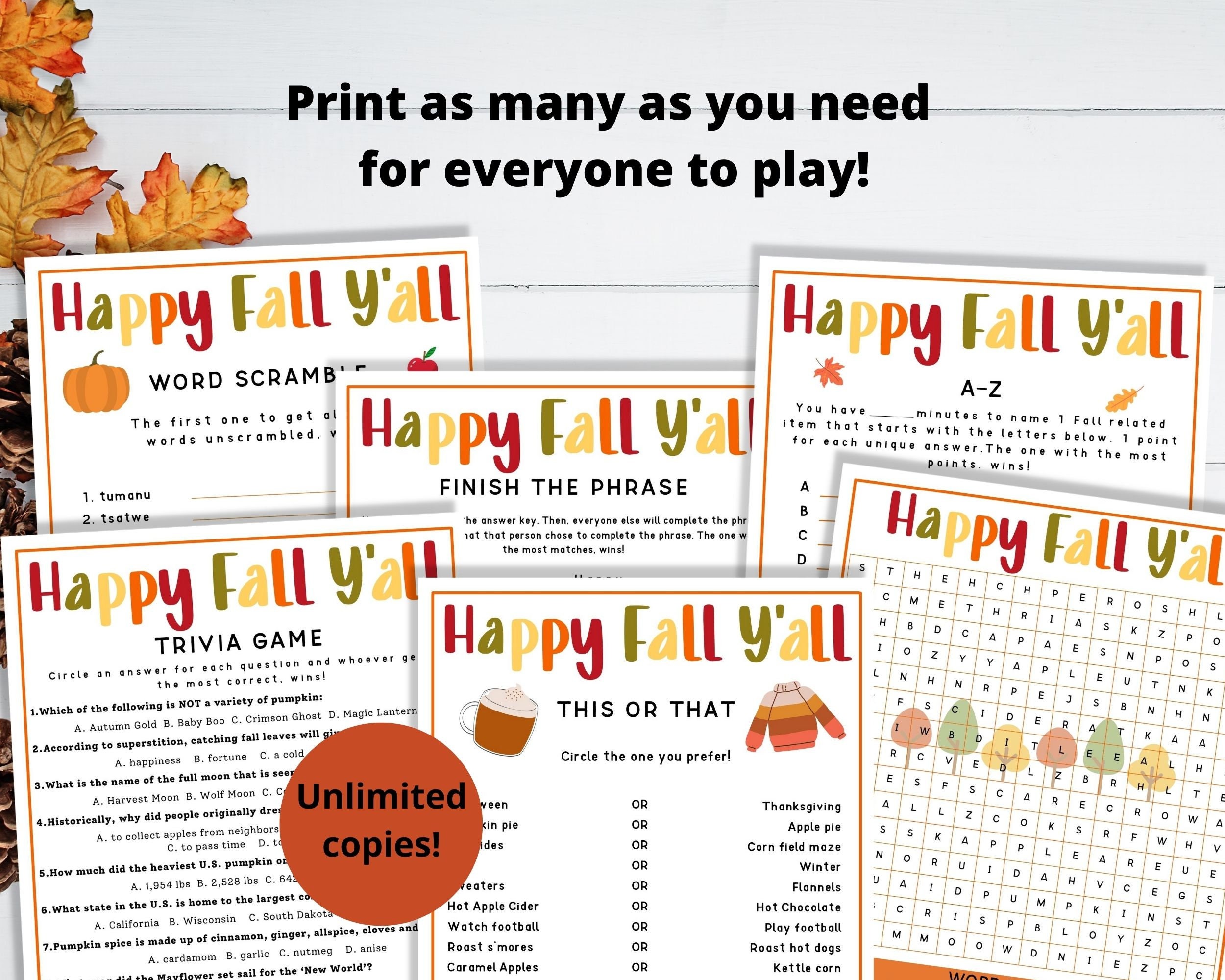 Fall Game Bundle Autumn Games Bundle, Fall Activites for Kids and ...