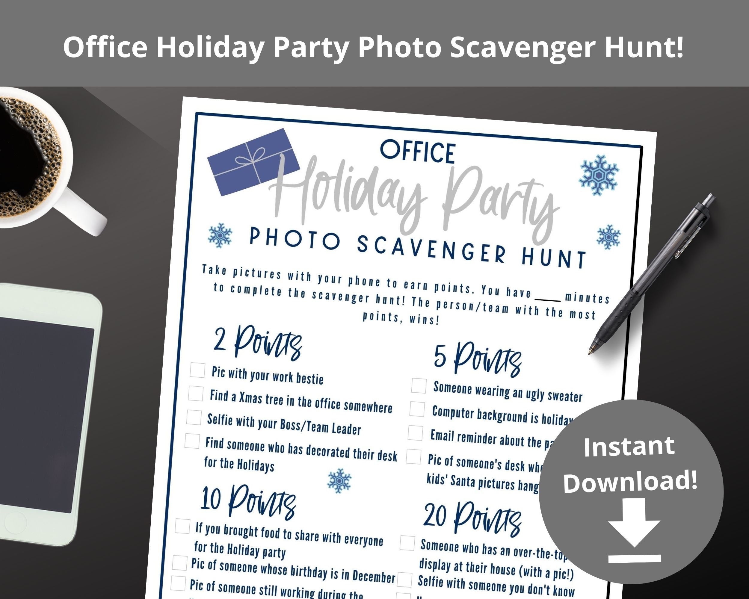 Holiday Office Party Scavenger Hunt Game - Work Christmas Party Game ...