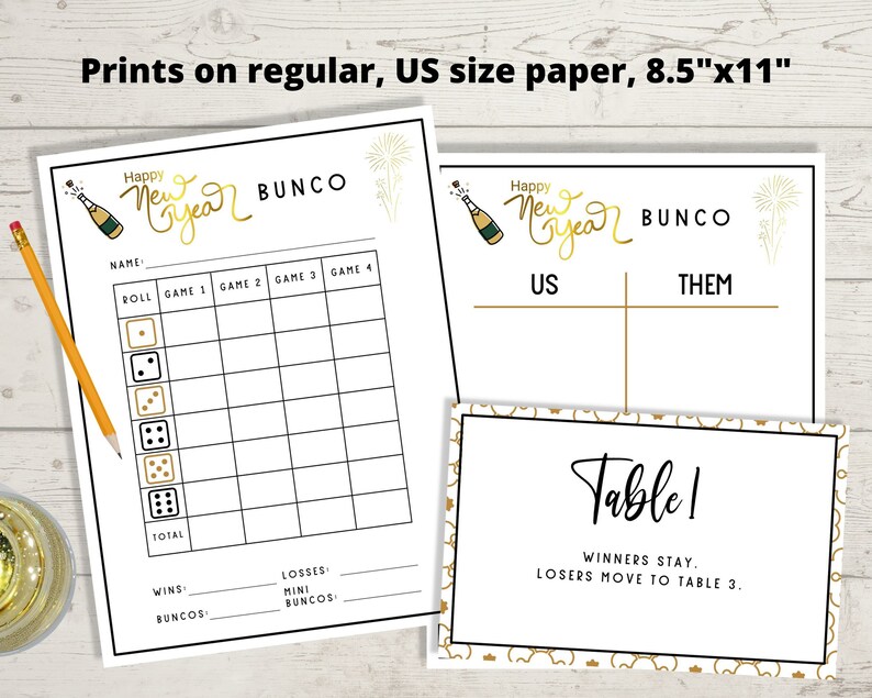 New Year's Eve Bunco - Bunco Printables, Bunco Game, NYE Bunco. Bunco ...