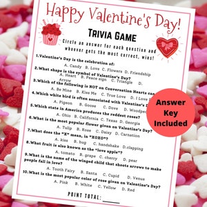 Valentine Trivia Game - Valentines Trivia, Valentine Party Game ...