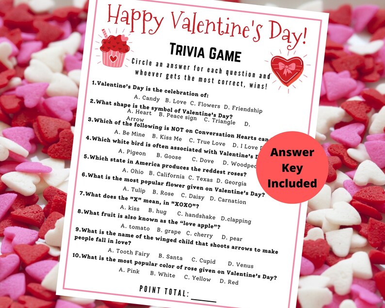 Valentine Trivia Game - Valentines Trivia, Valentine Party Game ...