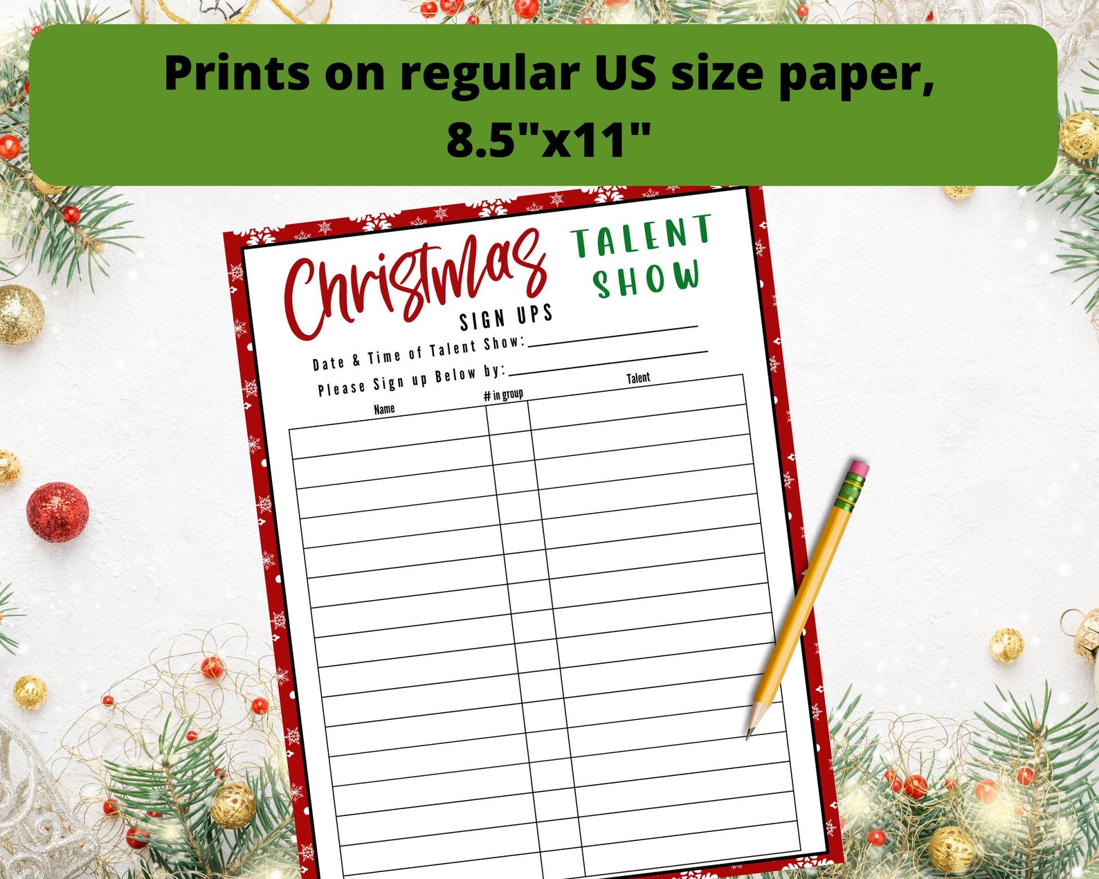 Christmas Talent Show Sign up Sheet - School Talent Show Signup, Talent ...