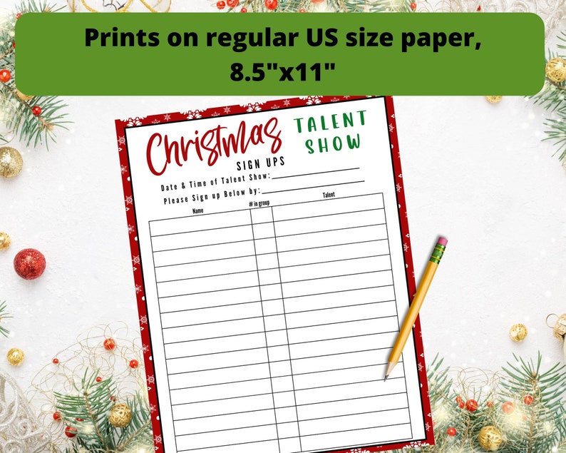 Christmas Talent Show Sign up Sheet - School Talent Show Signup, Talent ...