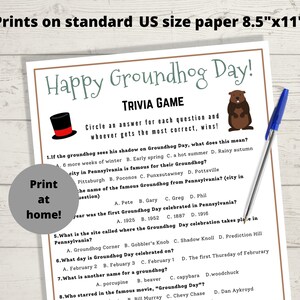 Groundhog Day Trivia Game - Groundhog Day Activity, Ground Hog Day Quiz ...