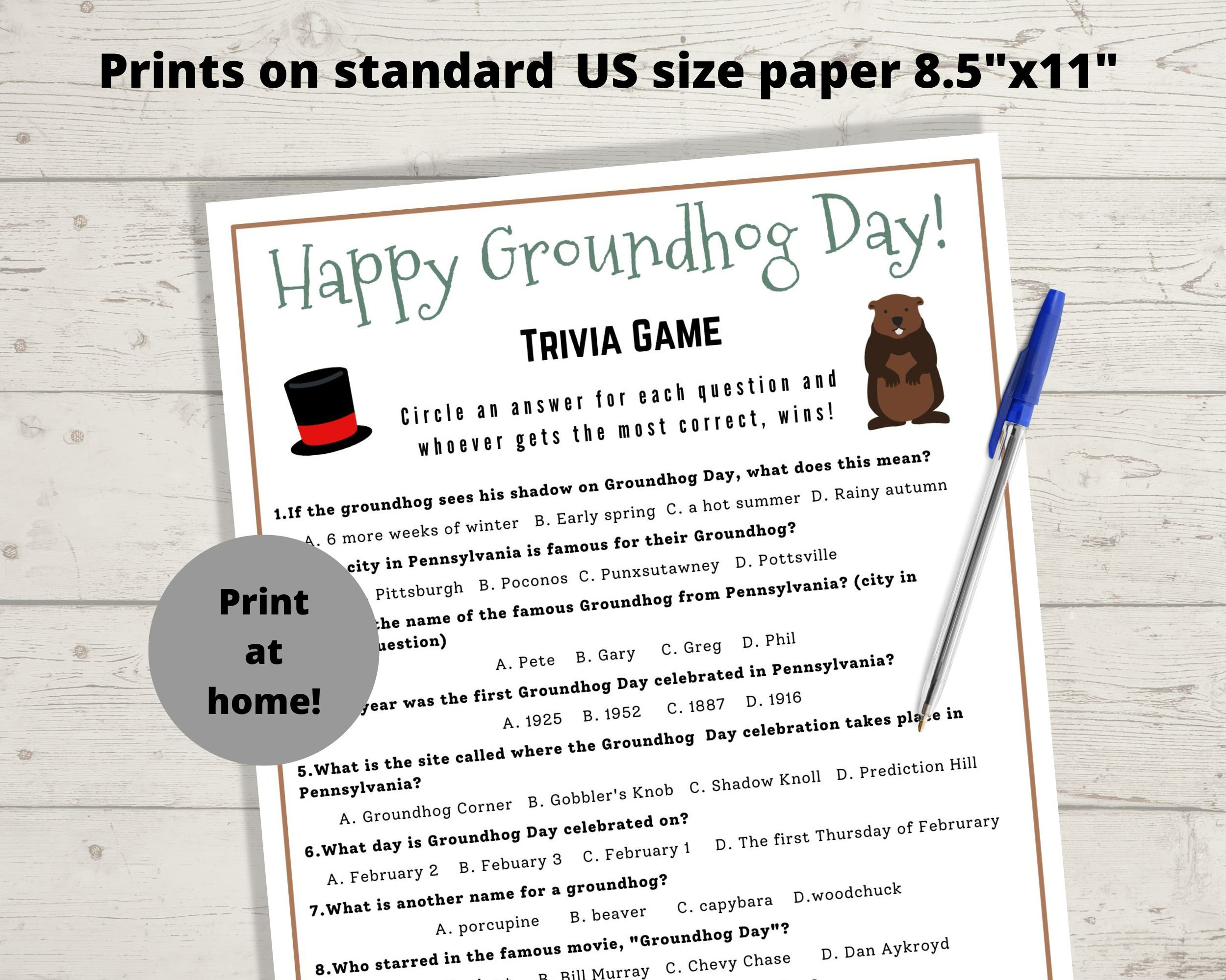 Groundhog Day Trivia Game Groundhog Day Activity, Ground Hog Day Quiz ...