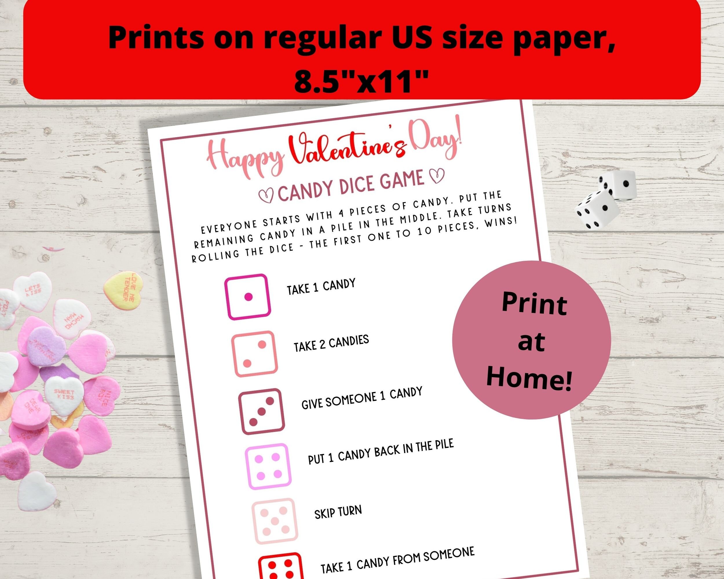 Valentine's Day Candy Dice Children's Game Valentine's Day Classroom ...